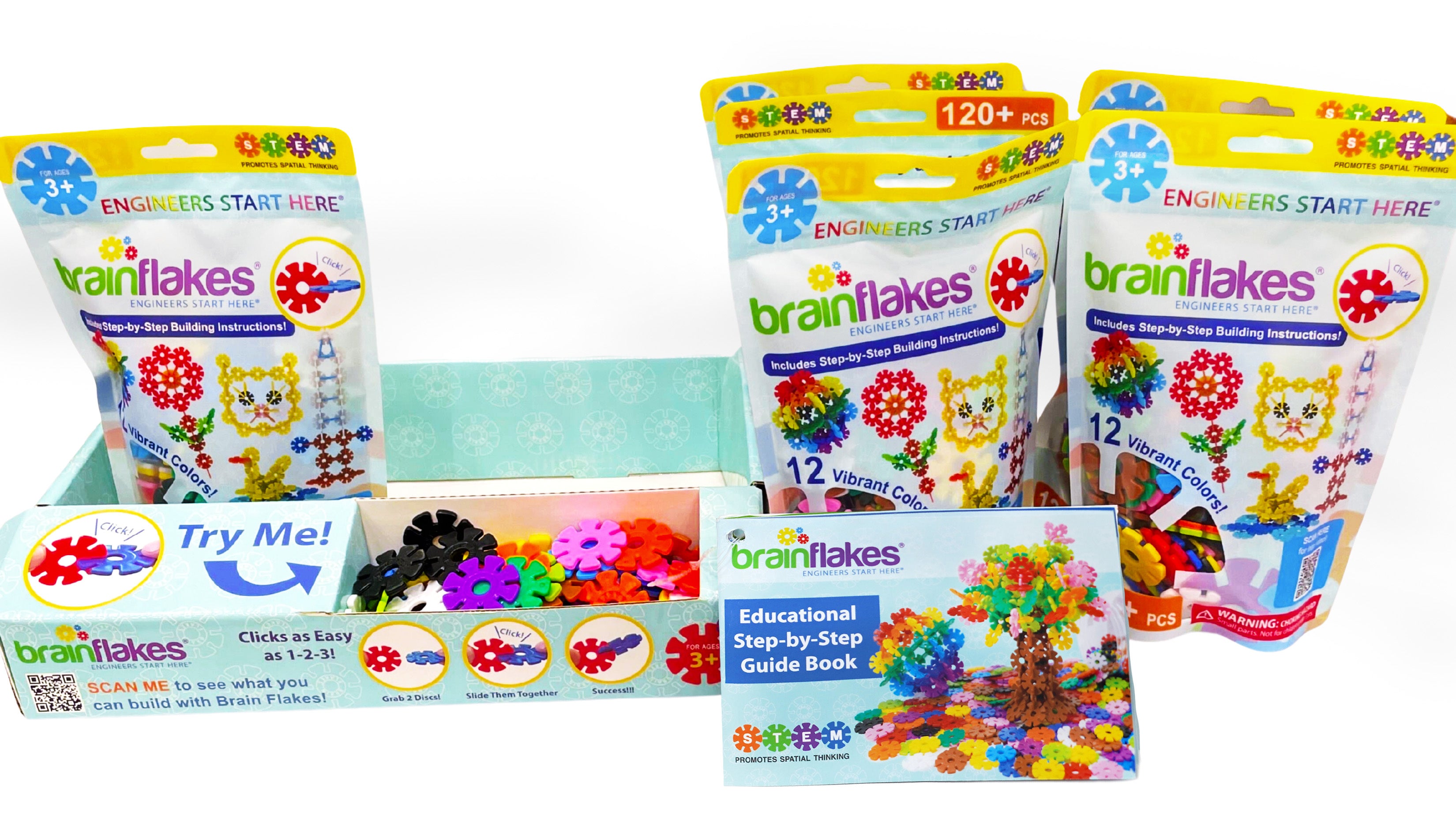 Bundle | 6 x 120 pc Brain Flakes Multicolor resealable pouches + Displ
